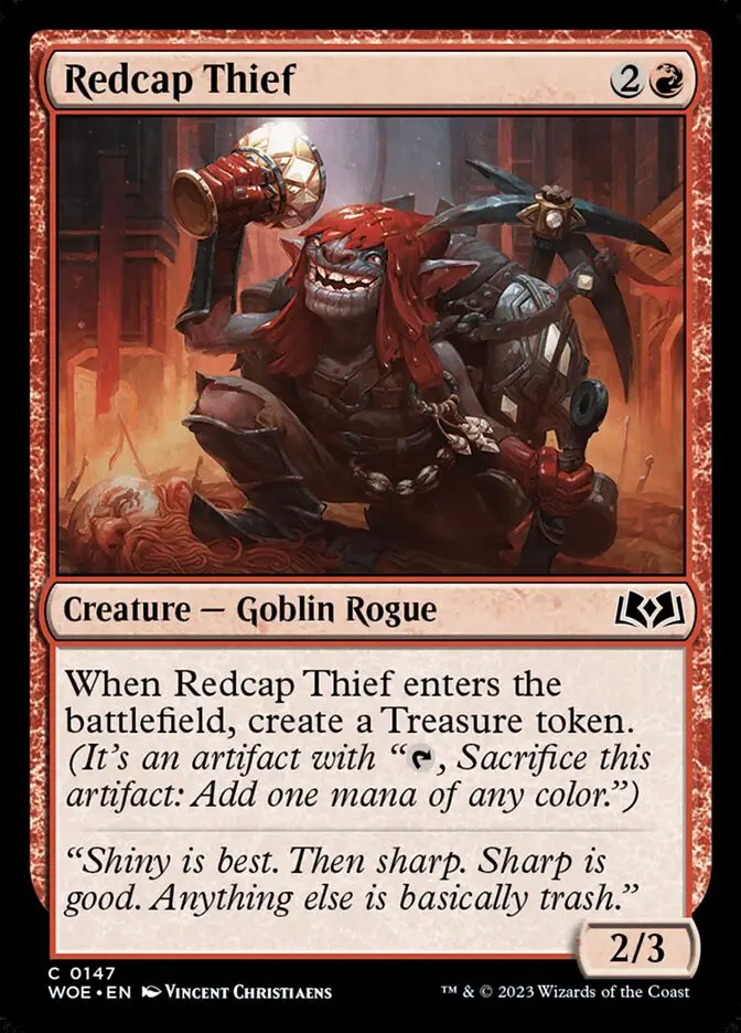 Redcap Thief • Creature — Goblin Rogue (Wilds of Eldraine) - MTG Assist