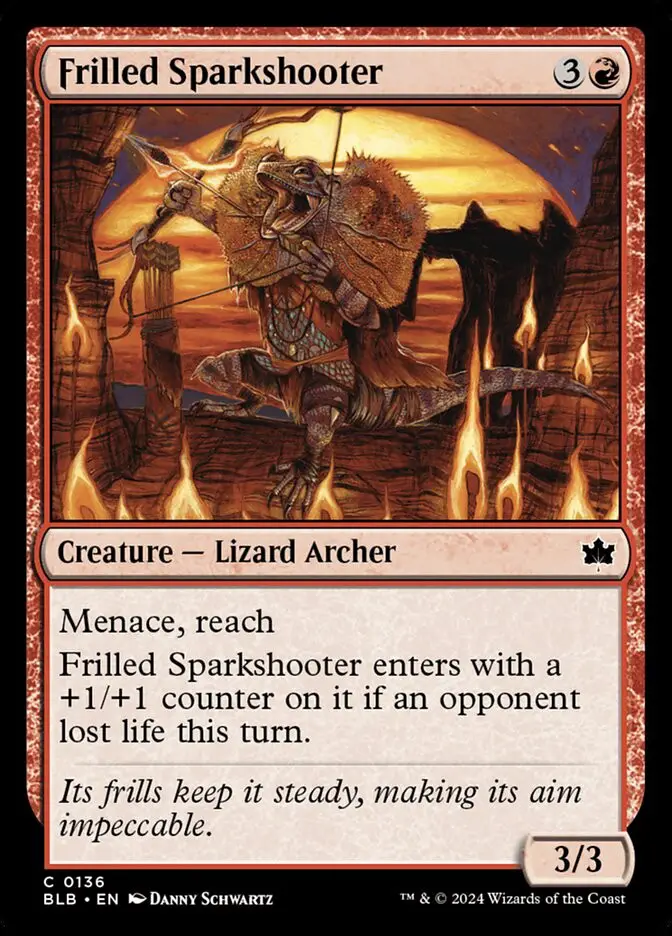 Frilled Sparkshooter • Creature — Lizard Archer (Bloomburrow) - MTG Assist