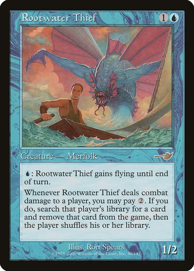 Rootwater Thief • Creature — Merfolk Rogue (Nemesis) - MTG Assist